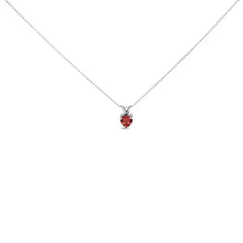 HAUS OF BRILLIANCE 14k Gold Heart Gemstone Pendant Necklace - Red Garnet | White